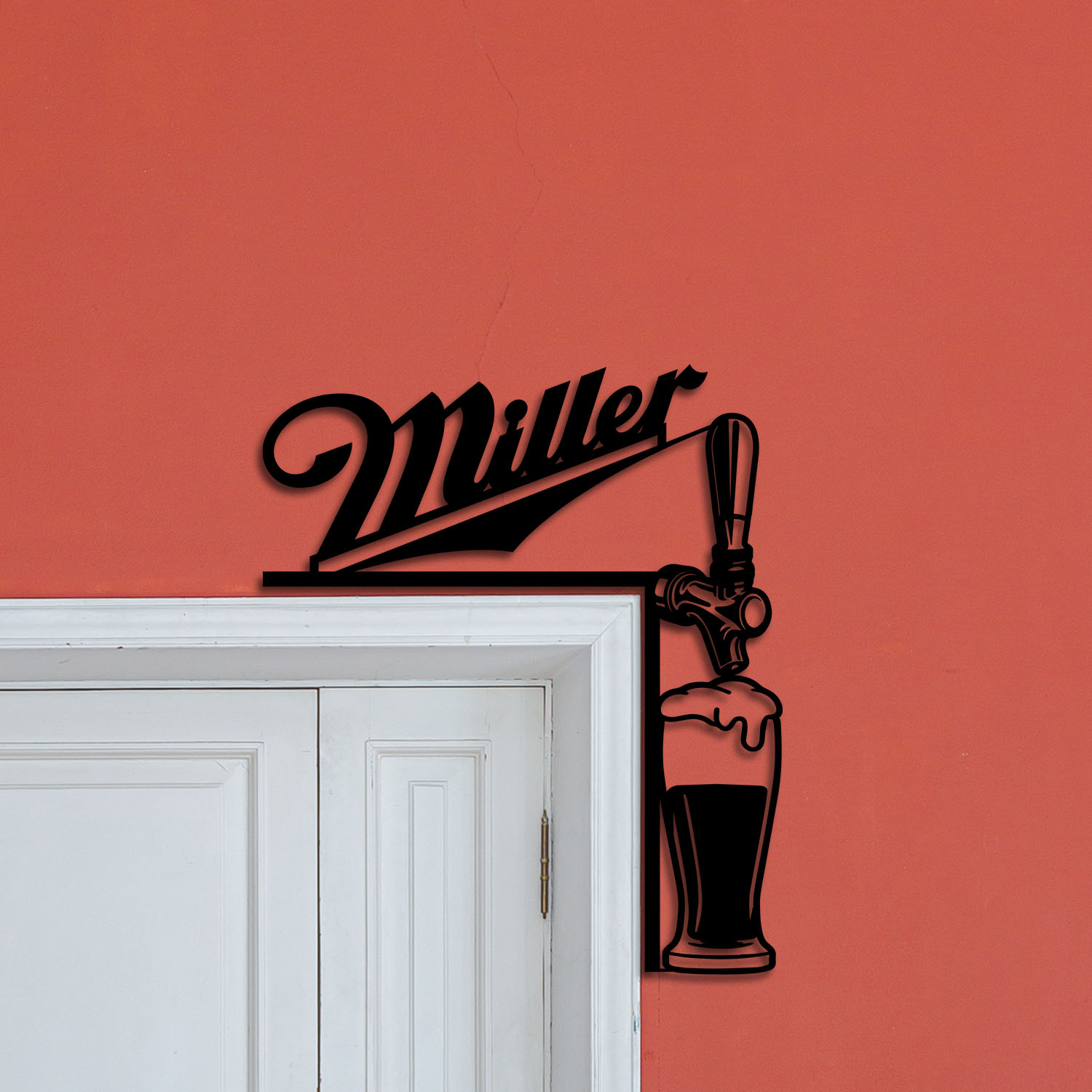 Miller High Life Tap Handle Metal Door Corner Home Bar Pub Frame Topper ...