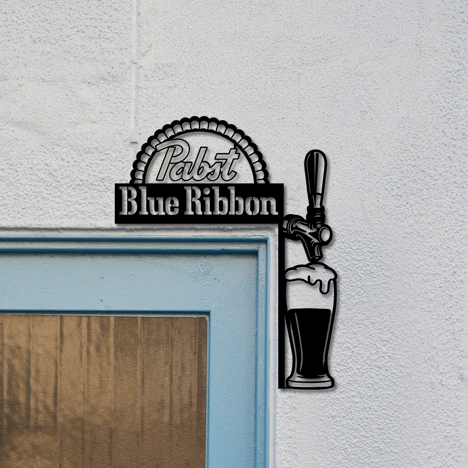 Pabst Blue Ribbon Tap Handle Metal Door Corner Home Bar Pub Frame ...