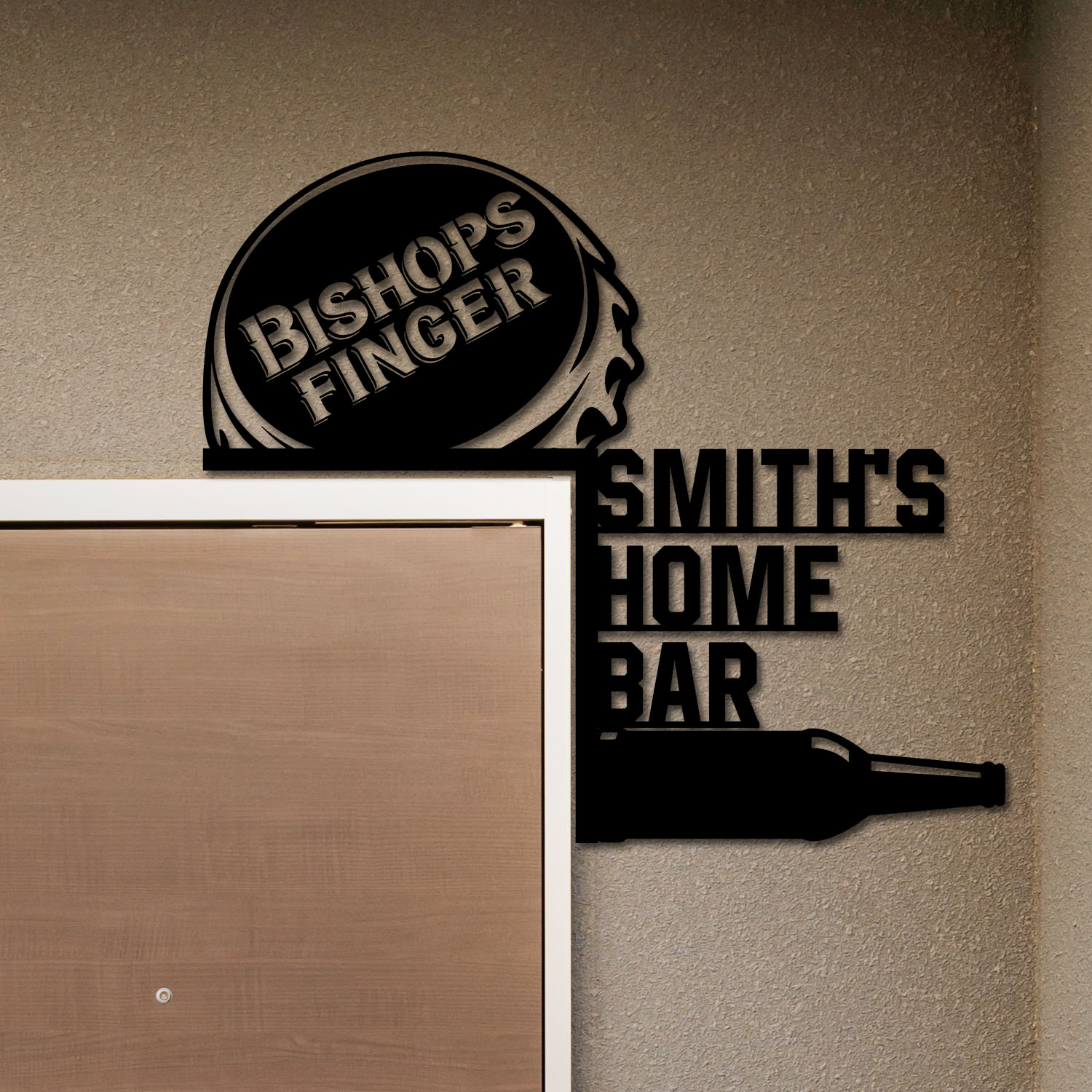 Custom Bishops Finger Bottle Cap Metal Door Corner Home Bar Pub Frame ...