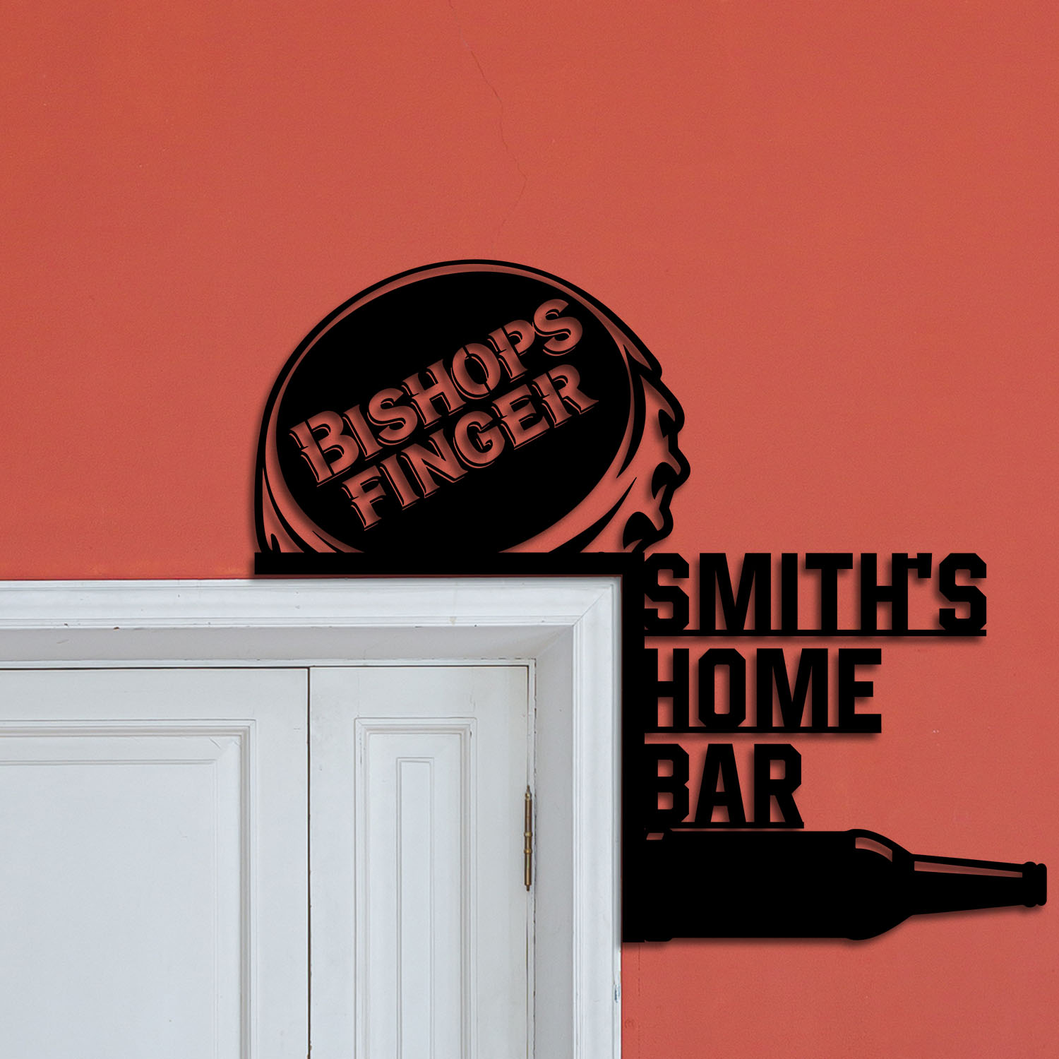 Custom Bishops Finger Bottle Cap Metal Door Corner Home Bar Pub Frame ...