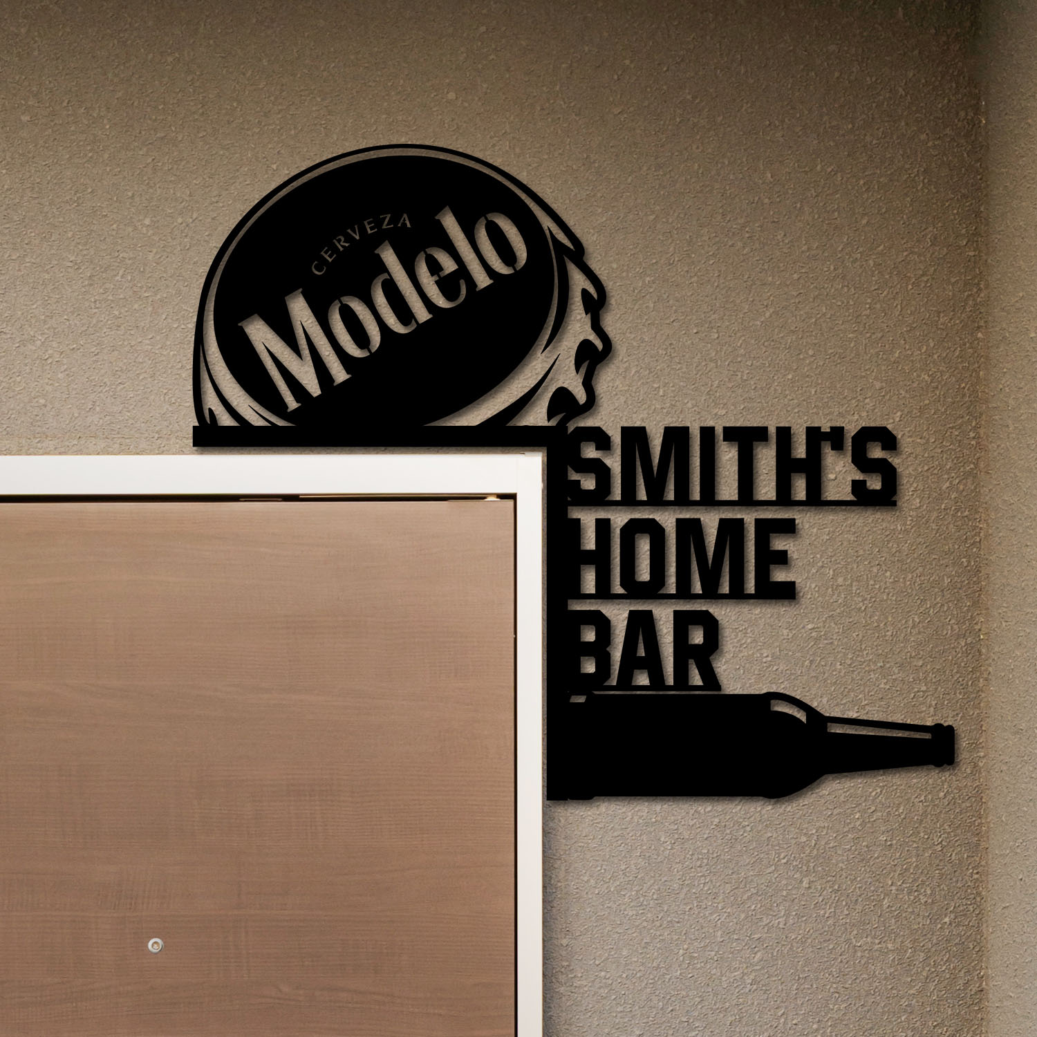 Custom Cerveza Modelo Bottle Cap Metal Door Corner Home Bar Frame ...