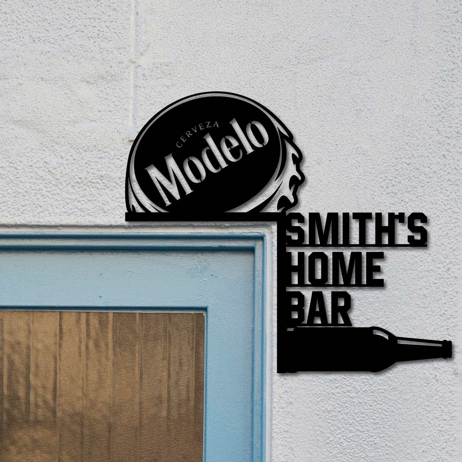 Custom Cerveza Modelo Bottle Cap Metal Door Corner Home Bar Frame ...