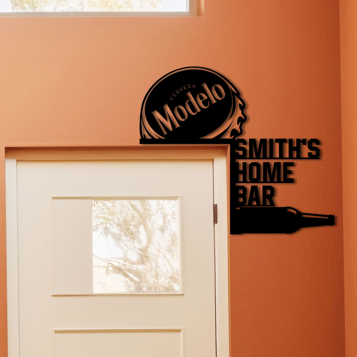 Custom Cerveza Modelo Bottle Cap Metal Door Corner Home Bar Frame ...