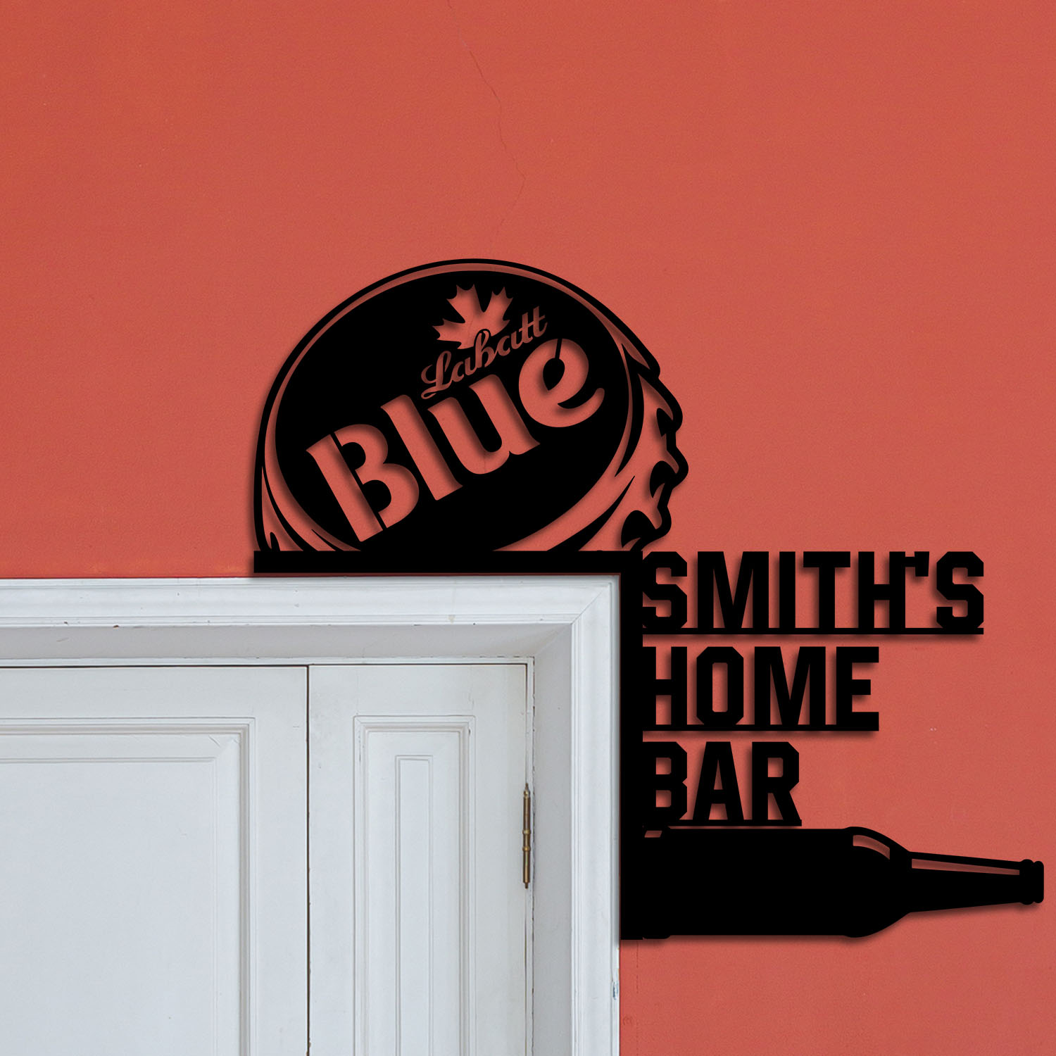 Custom Labatt Blue Bottle Cap Metal Door Corner Home Bar Pub Frame ...