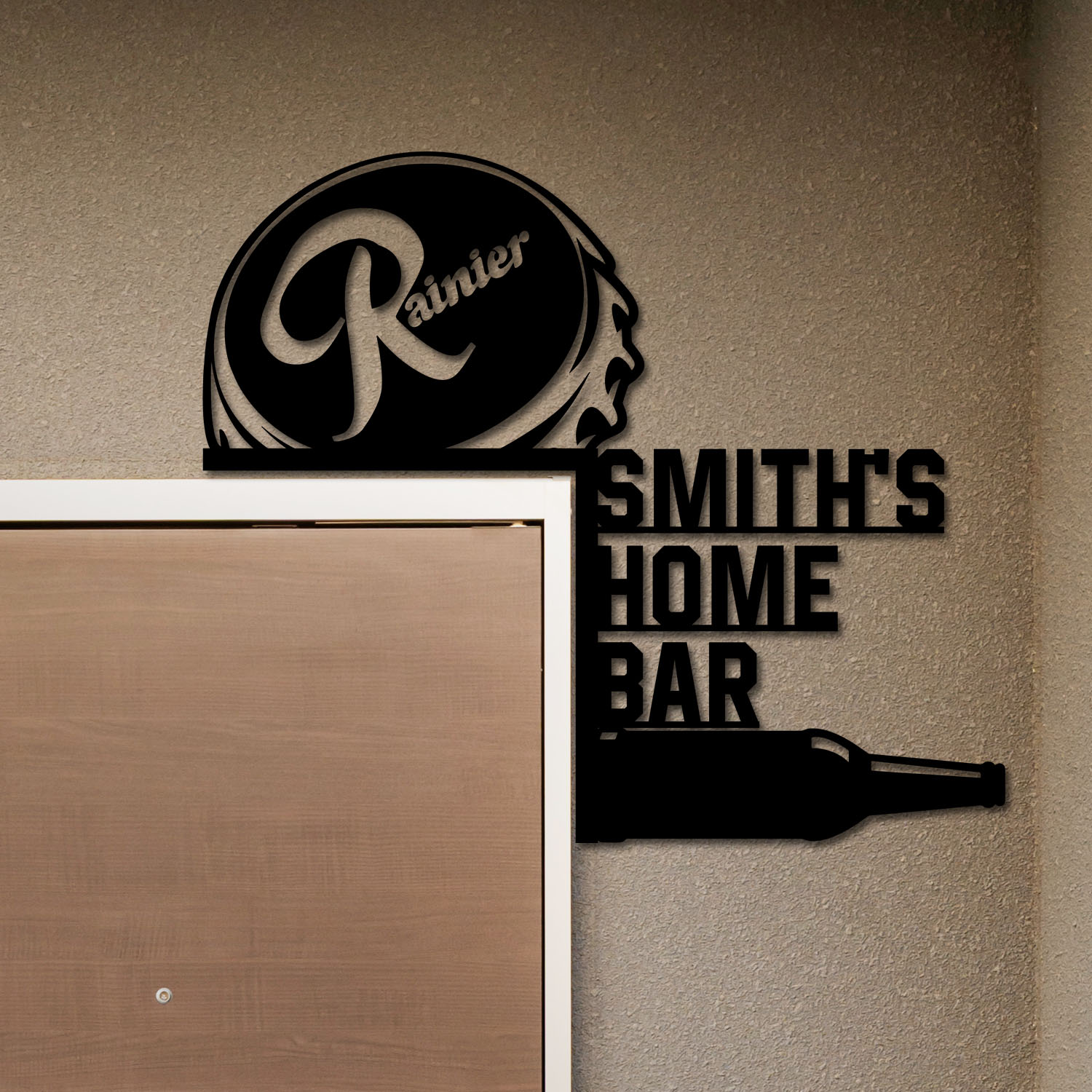 Custom Rainier Bottle Cap Metal Door Corner Home Bar Pub Frame Topper ...