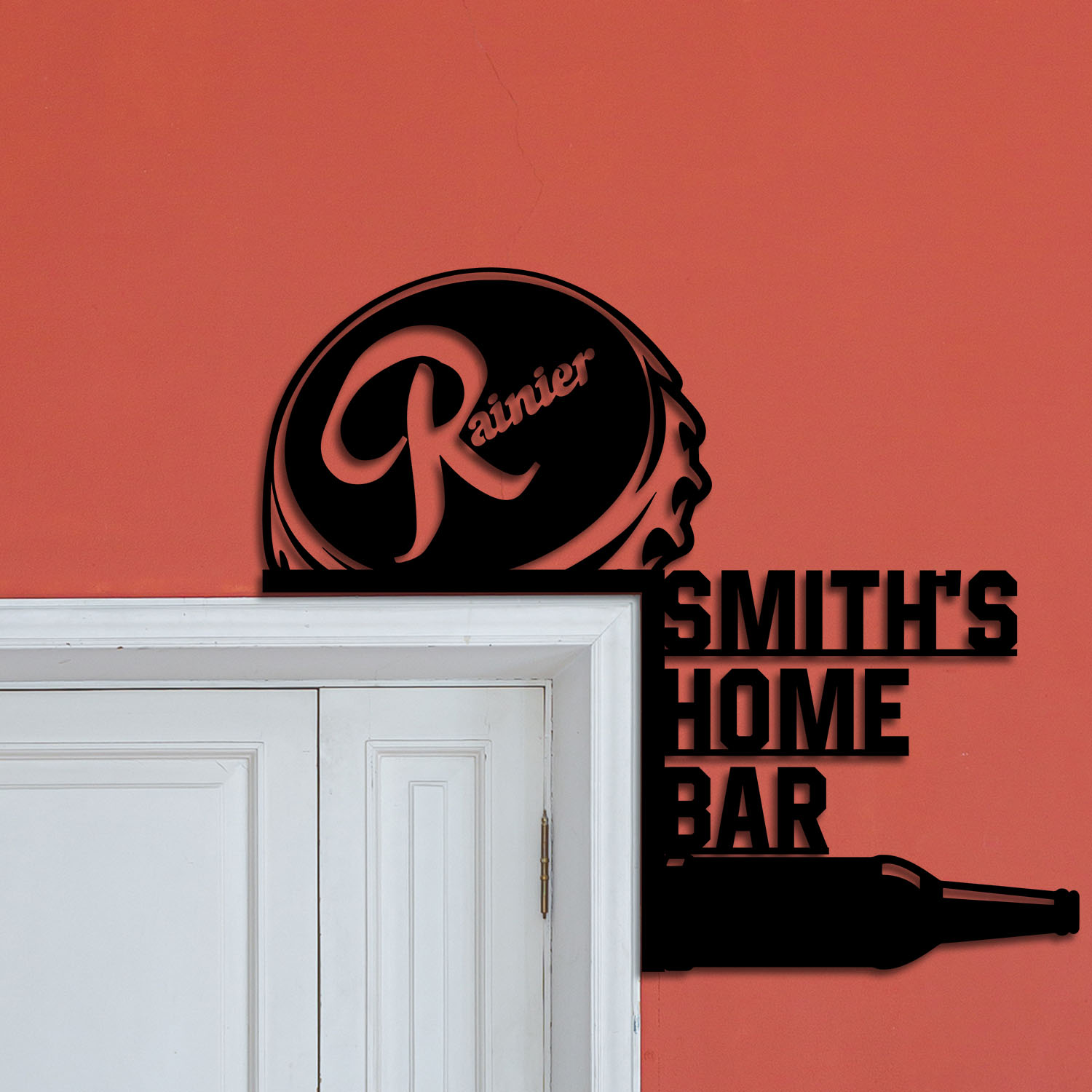 Custom Rainier Bottle Cap Metal Door Corner Home Bar Pub Frame Topper ...